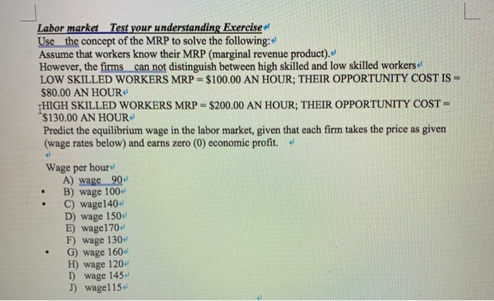 Solved Labor market Test your understanding Exercise Use the | Chegg.com