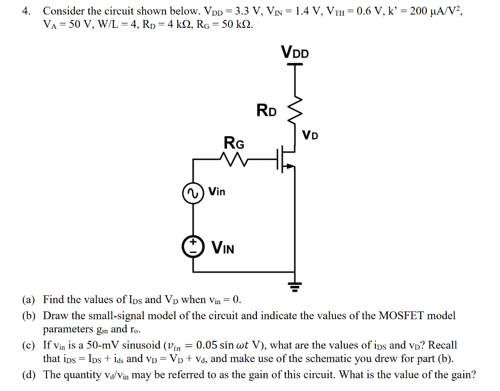Solved 4. Consider the circuit shown below. Vpp = 3.3 V, Vin | Chegg.com