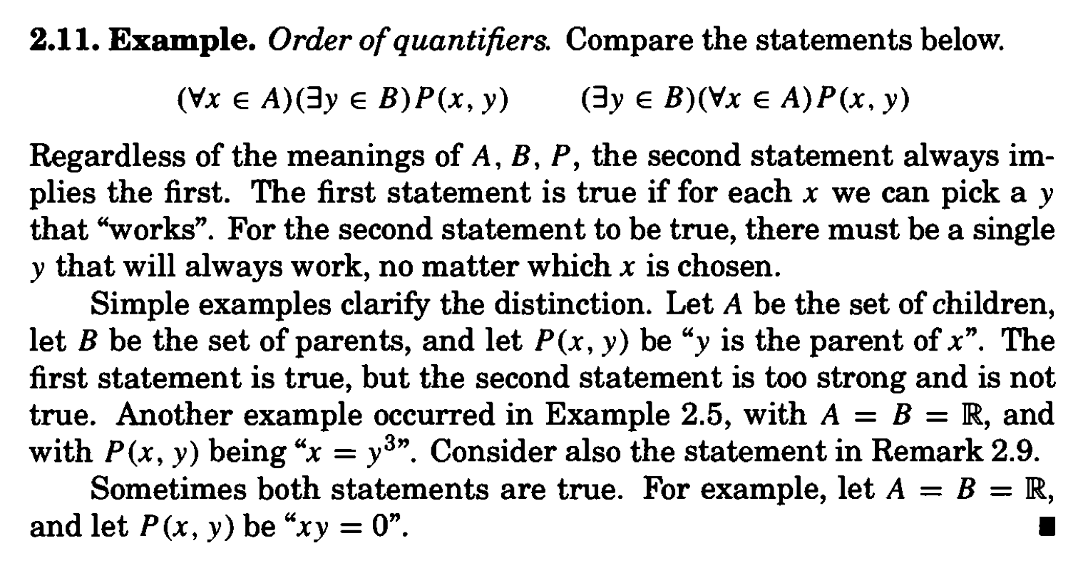 Solved 2.11. Example. Order of quantifiers. Compare the | Chegg.com