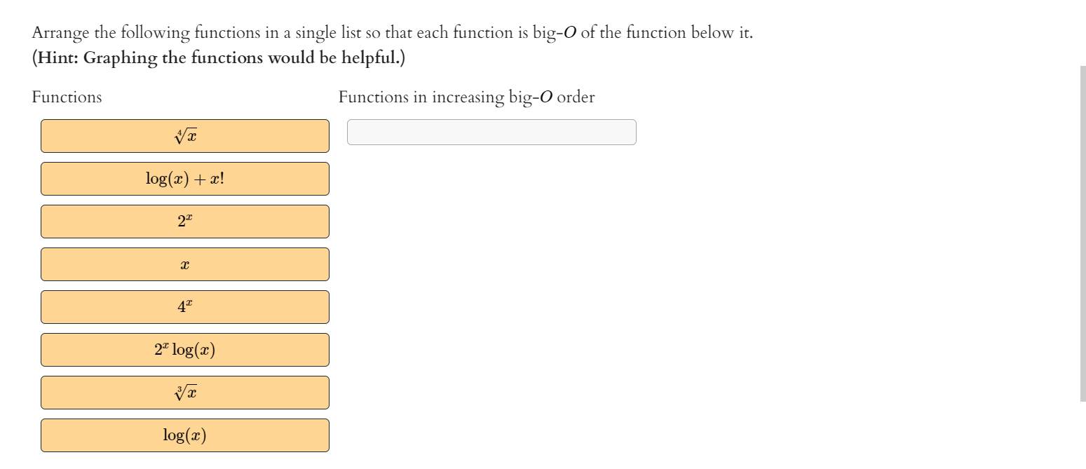 Solved Arrange the following functions in a single list so | Chegg.com