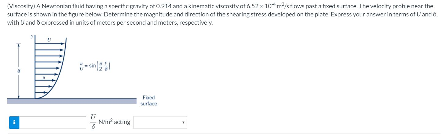 Solved (Viscosity) A Newtonian fluid having a specific | Chegg.com