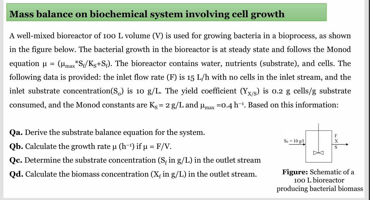 Solved Mass balance on ﻿biochemical system involving cell | Chegg.com
