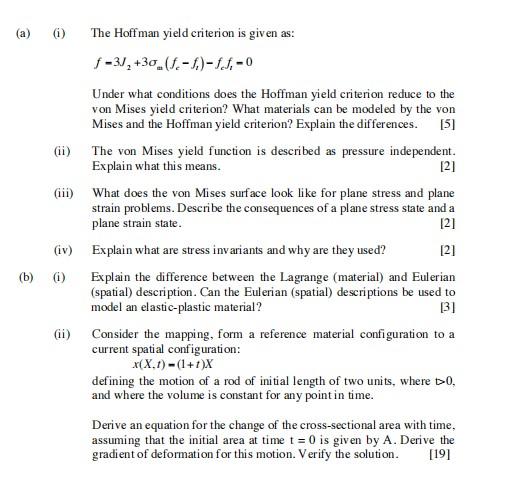 (1) 151 (a) The Hoffman yield criterion is given as: | Chegg.com