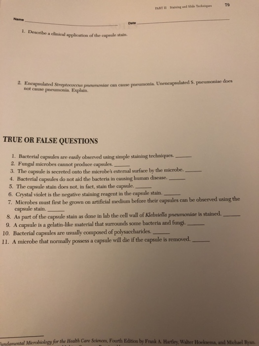Solved PART I1 Staining and Side Techaiques 79 Name 1. | Chegg.com