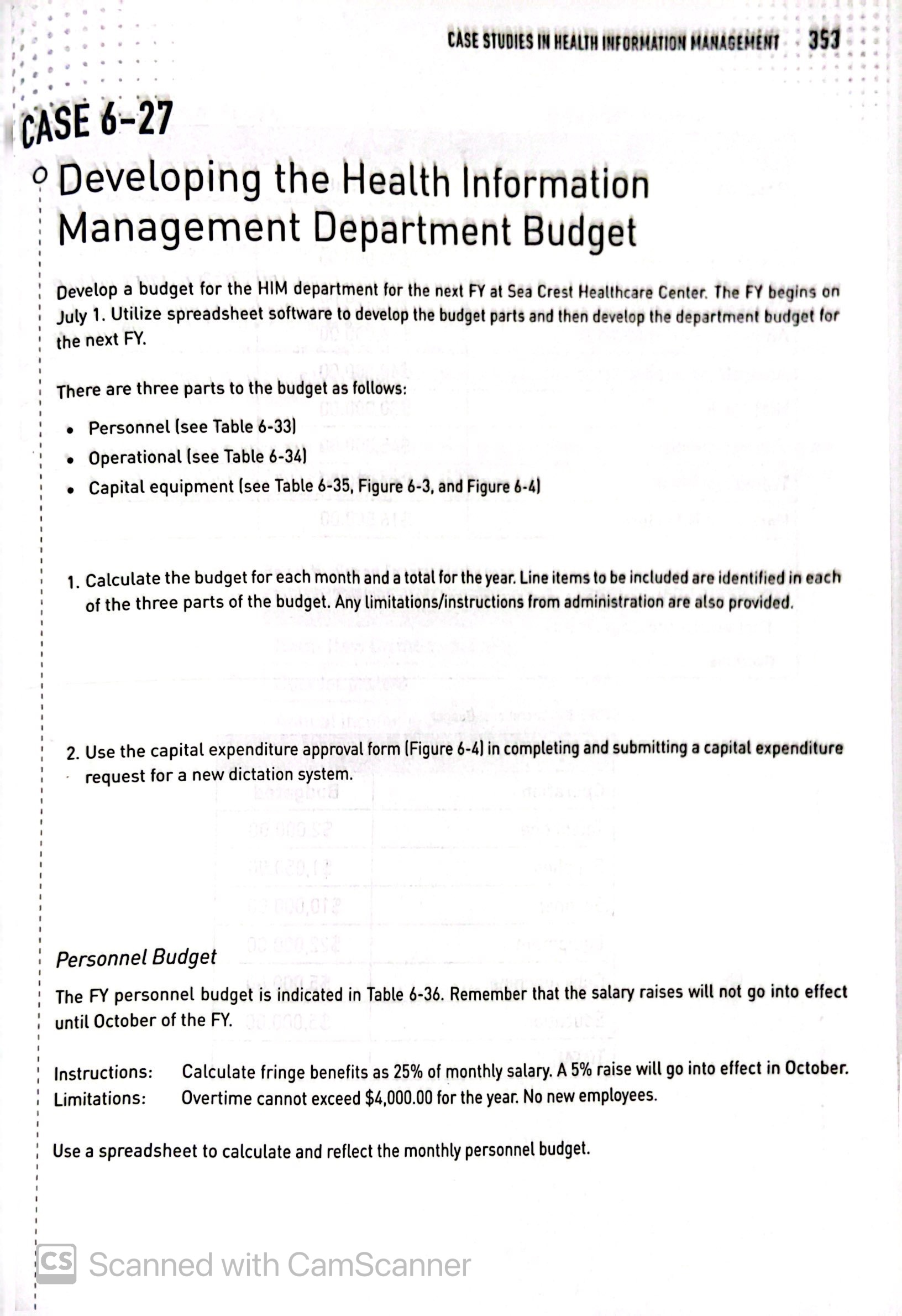 A completed Personnel Budget (Table 6-33) Follow the | Chegg.com