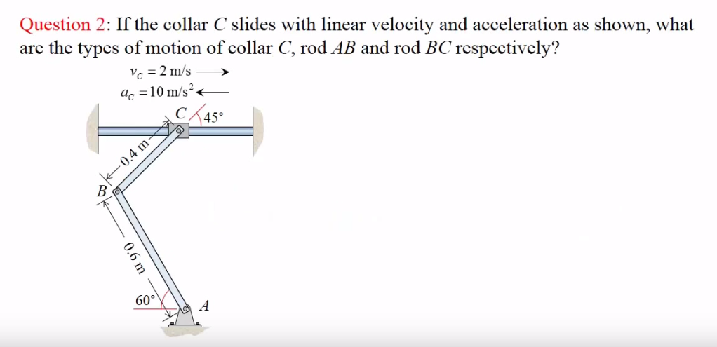 Solved Question 2: If the collar C slides with linear | Chegg.com