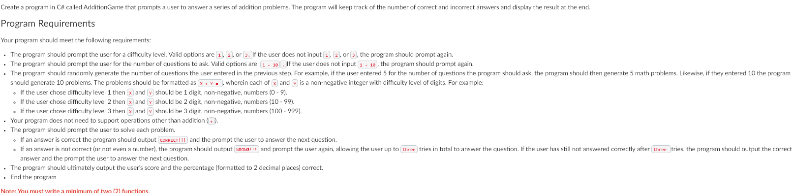 Solved Program Requirements our program should meet the | Chegg.com