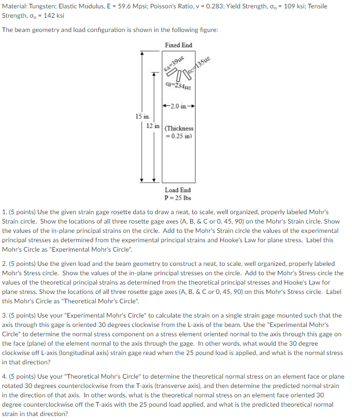 Material: Tungsten; Elastic Modulus, E = 59.6 Mpsi; | Chegg.com