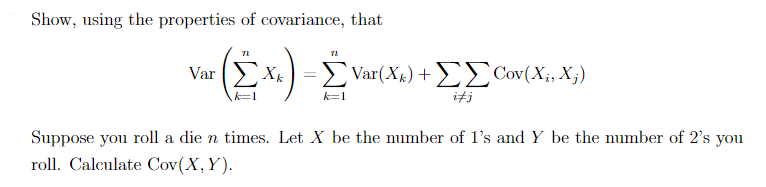 Show, using the properties of covariance, that | Chegg.com