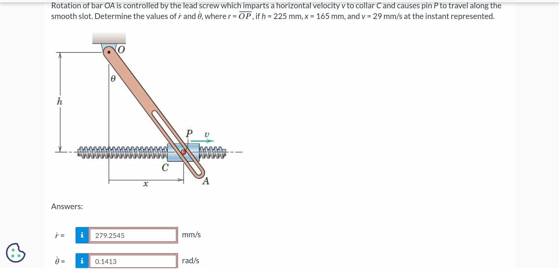 Solved Rotation of bar OA is controlled by the lead screw | Chegg.com