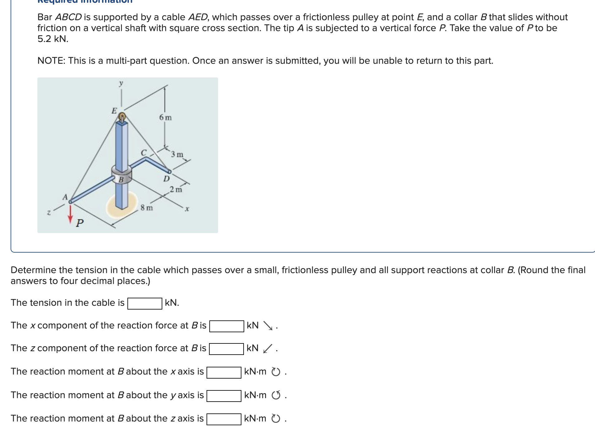 Solved Bar ABCD is supported by a cable AED, which passes | Chegg.com