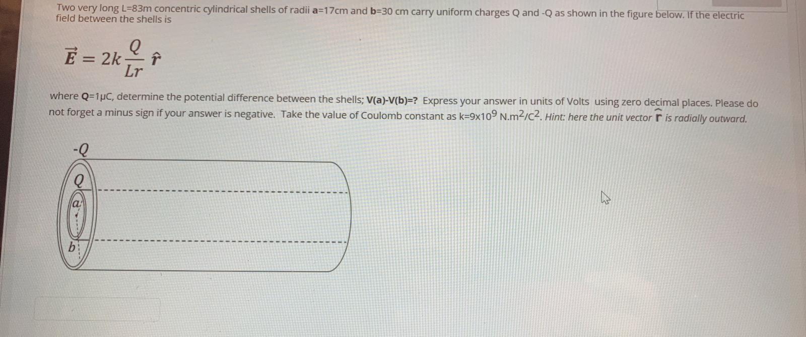 Solved Two very long L=83m concentric cylindrical shells of | Chegg.com