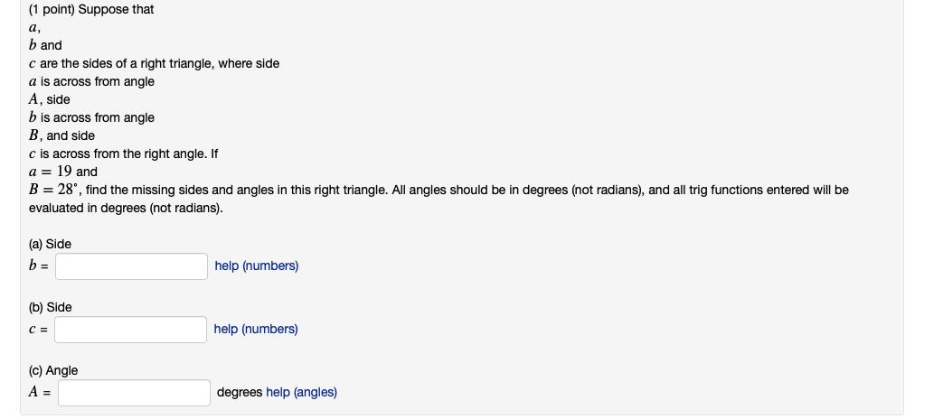 Solved (1 point) Suppose that a, b and c are the sides of a | Chegg.com