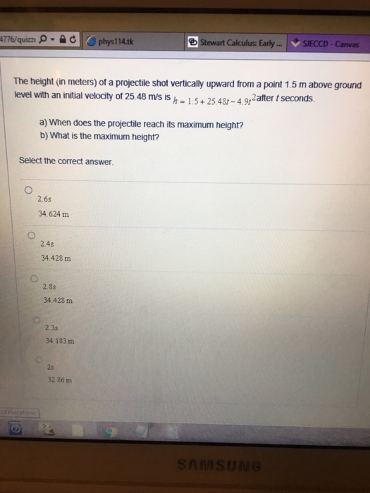Solved The height (in meters) of a projectile shot | Chegg.com