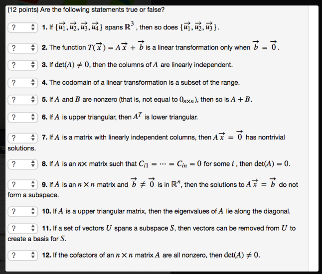 Solved |(12 points) Are the following statements true or | Chegg.com