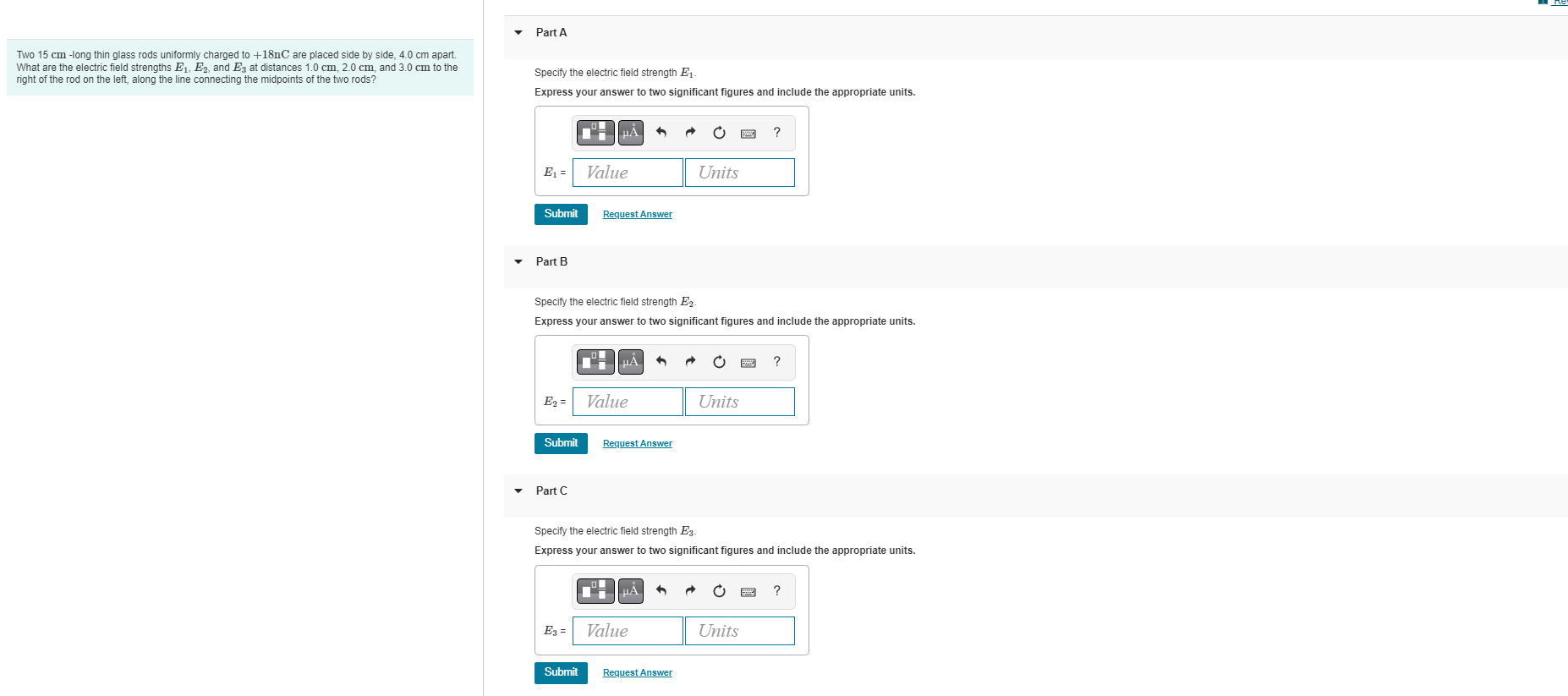 Solved Two 15 cm-long thin glass rods uniformly charged to | Chegg.com