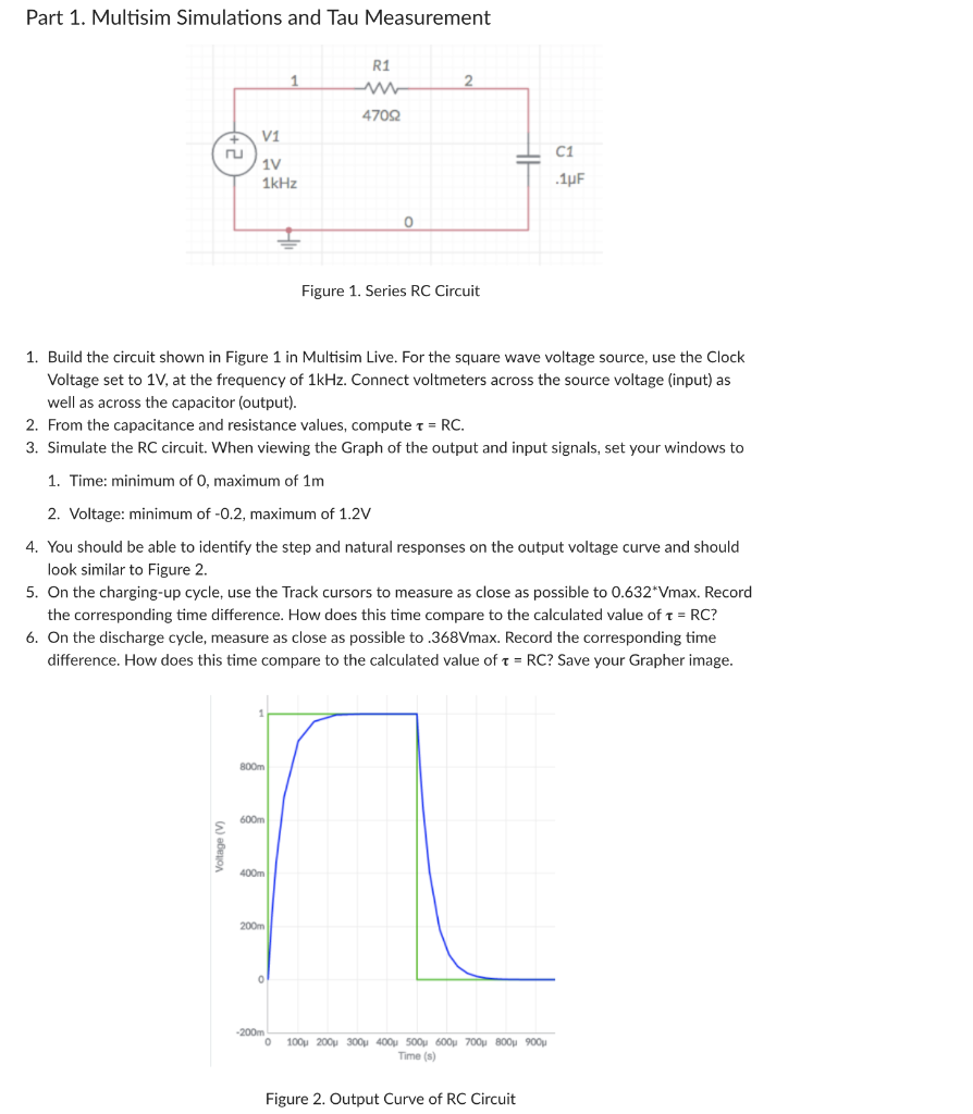 Solved Part 1. Multisim Simulations and Tau Measurement R1 2 | Chegg.com