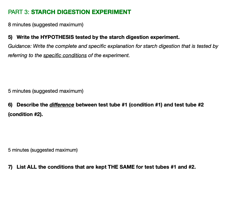 Solved PART 3: STARCH DIGESTION EXPERIMENT 8 minutes | Chegg.com