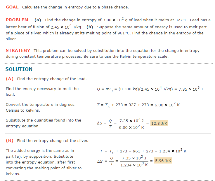Solved GOAL Calculate the change in entropy due to a phase | Chegg.com