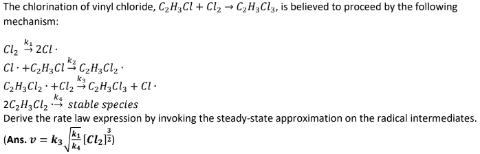 The chlorination of vinyl chloride, | Chegg.com