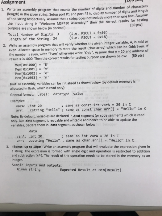 Assignment 1. Write an assembly program that counts | Chegg.com