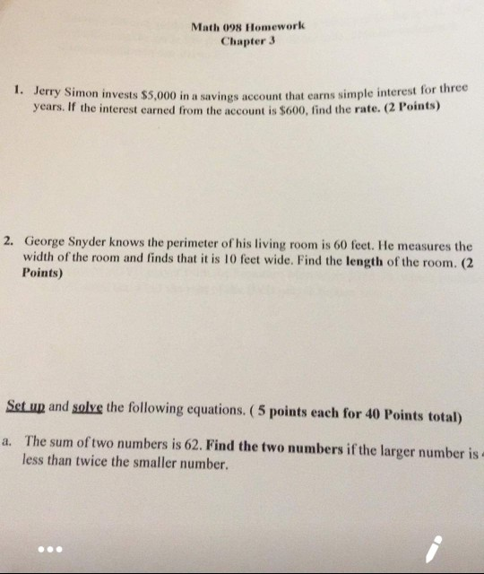 Solved Math 098 Homework Chapter 3 1. Jerry Simon invests | Chegg.com