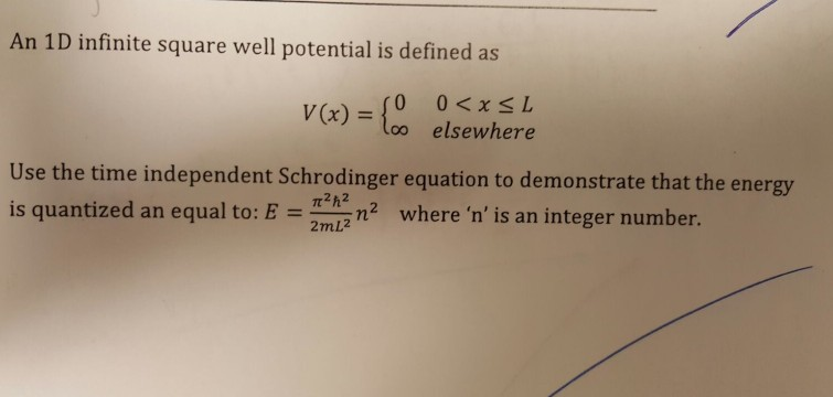 An 1D infinite square well potential is defined as | Chegg.com