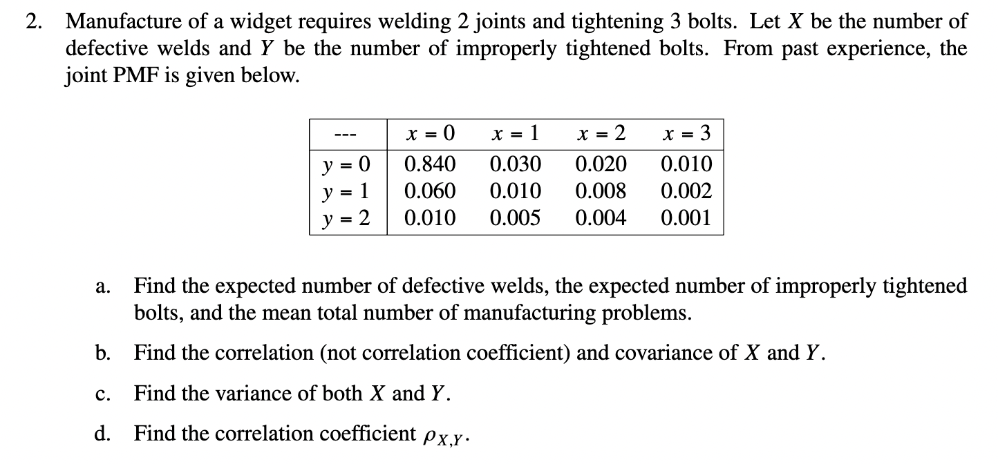 Manufacture of a widget requires welding 2 joints and | Chegg.com