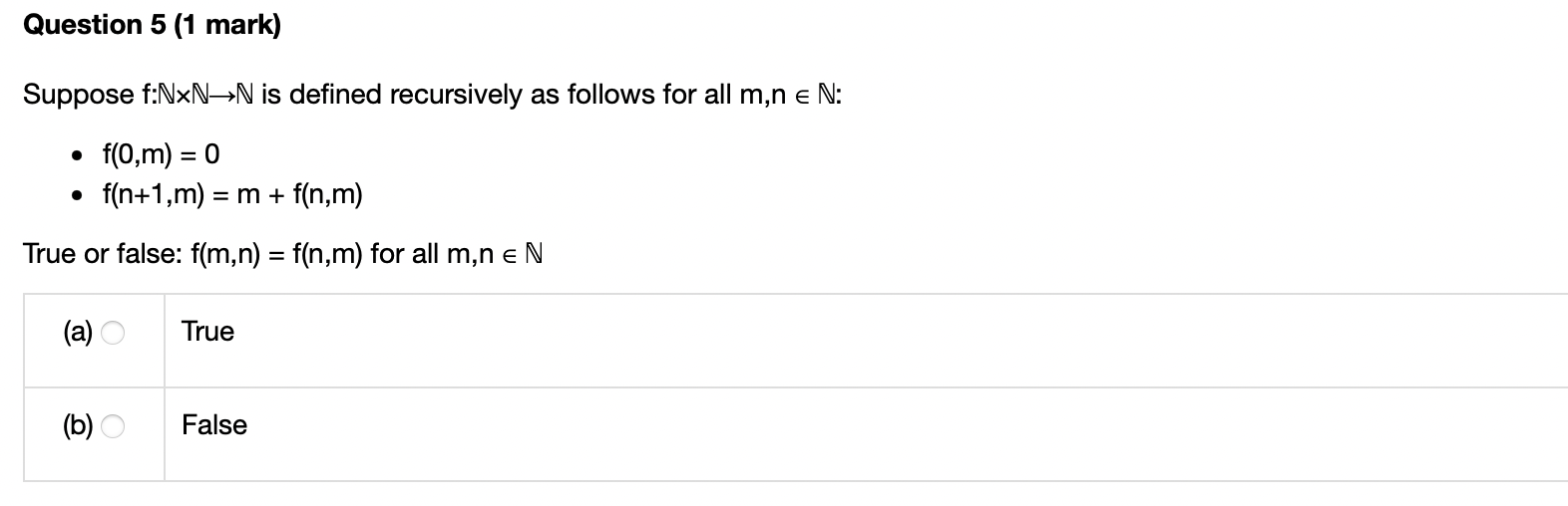 Solved Suppose f:N×N→N is defined recursively as follows for | Chegg.com