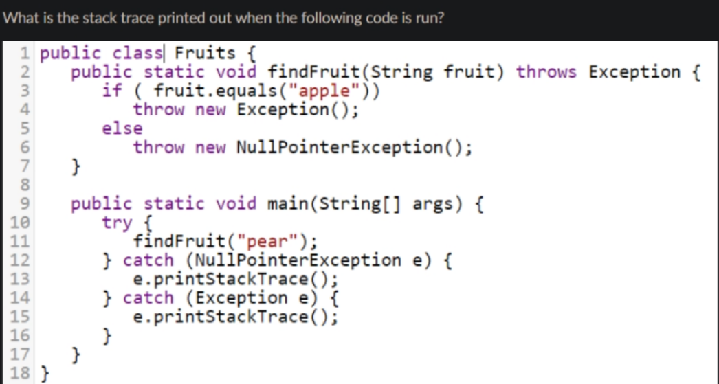 Solved name = ﻿name;What is the stack trace printed out when | Chegg.com