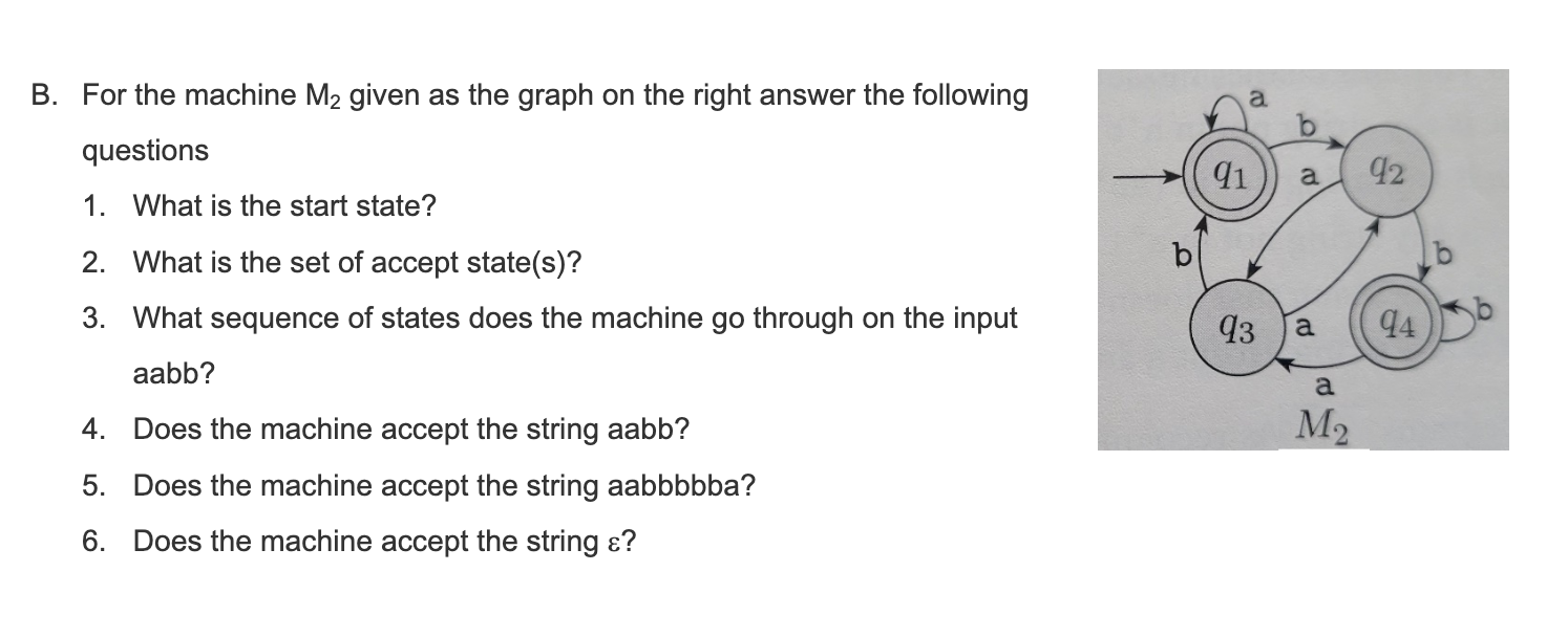 Solved B. For the machine M₂ given as the graph on the right | Chegg.com