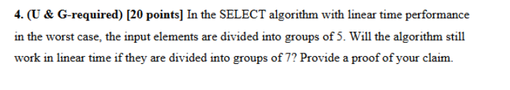 Solved 4. (U \& G-required) [ 20 points] In the SELECT | Chegg.com