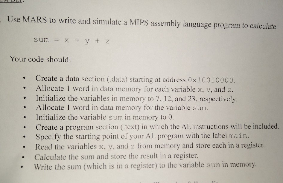 Solved LIVIULI. Use MARS to write and simulate a MIPS | Chegg.com