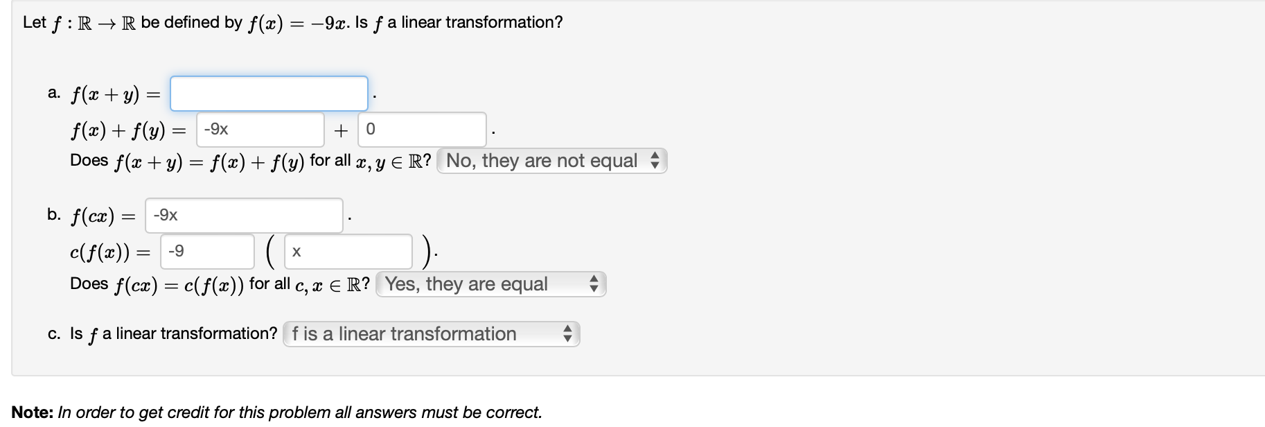 Solved Let f:R→R be defined by f(x)=−9x. Is f a linear | Chegg.com Solved Let f:R→R be defined by f(x)=−9x. Is f a linear | Chegg.com