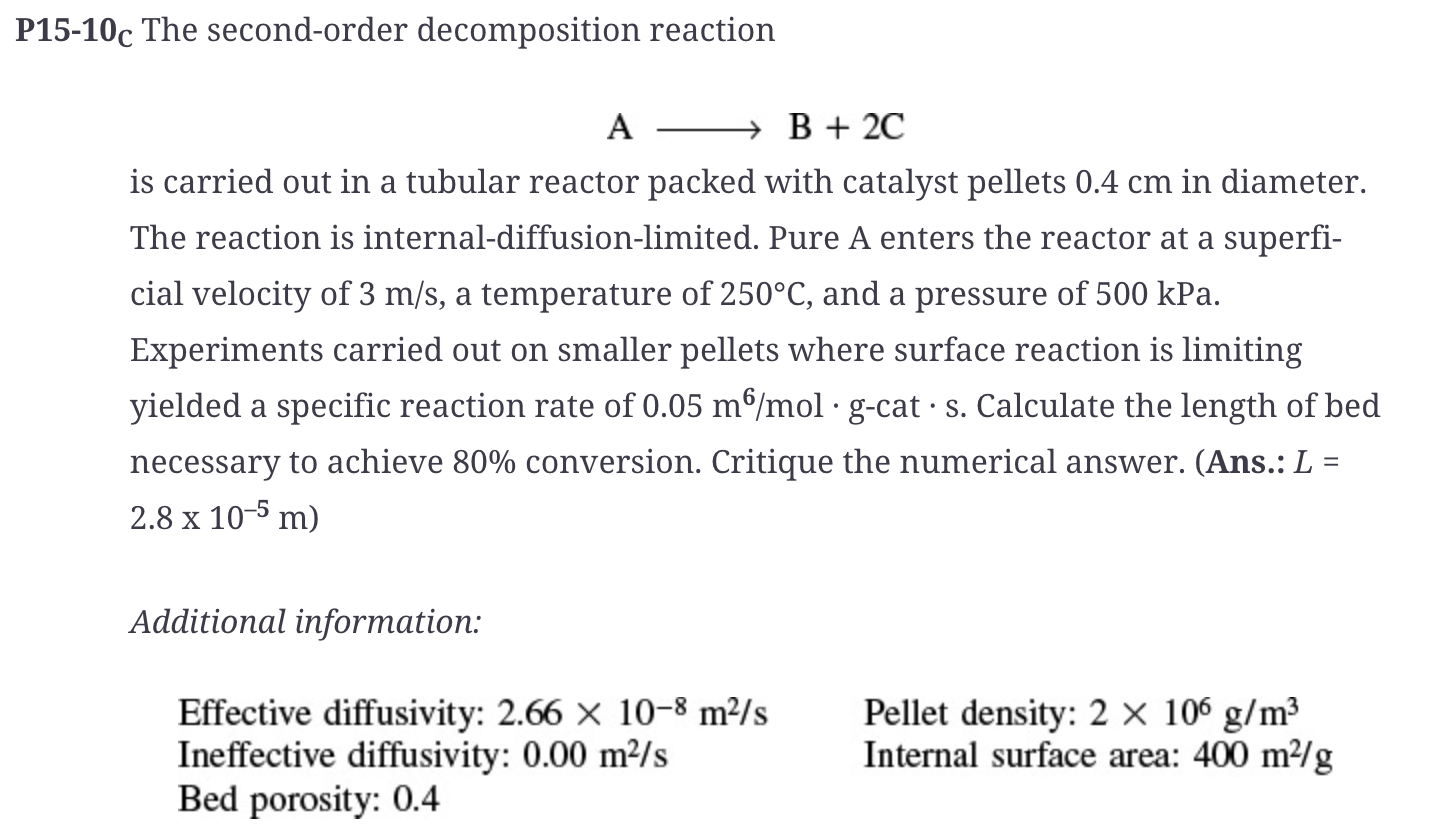Solved P15−10 C The second-order decomposition reaction | Chegg.com