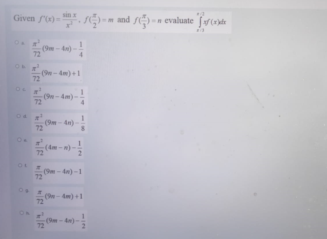 Solved iven f′(x)=x2sinx,f(2π)=m and f(3π)=n evaluate | Chegg.com