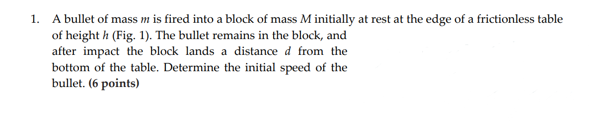 Solved 1. ﻿A bullet of mass \( ﻿m \) ﻿is fired into a block | Chegg.com