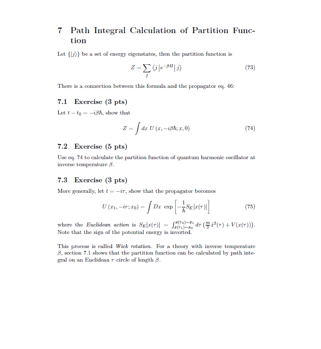 7 Path Integral Calculation of Partition Func- tion | Chegg.com
