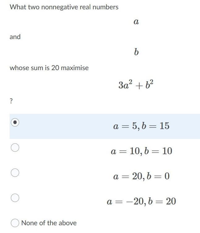 Solved What two nonnegative real numbers a and b whose sum | Chegg.com