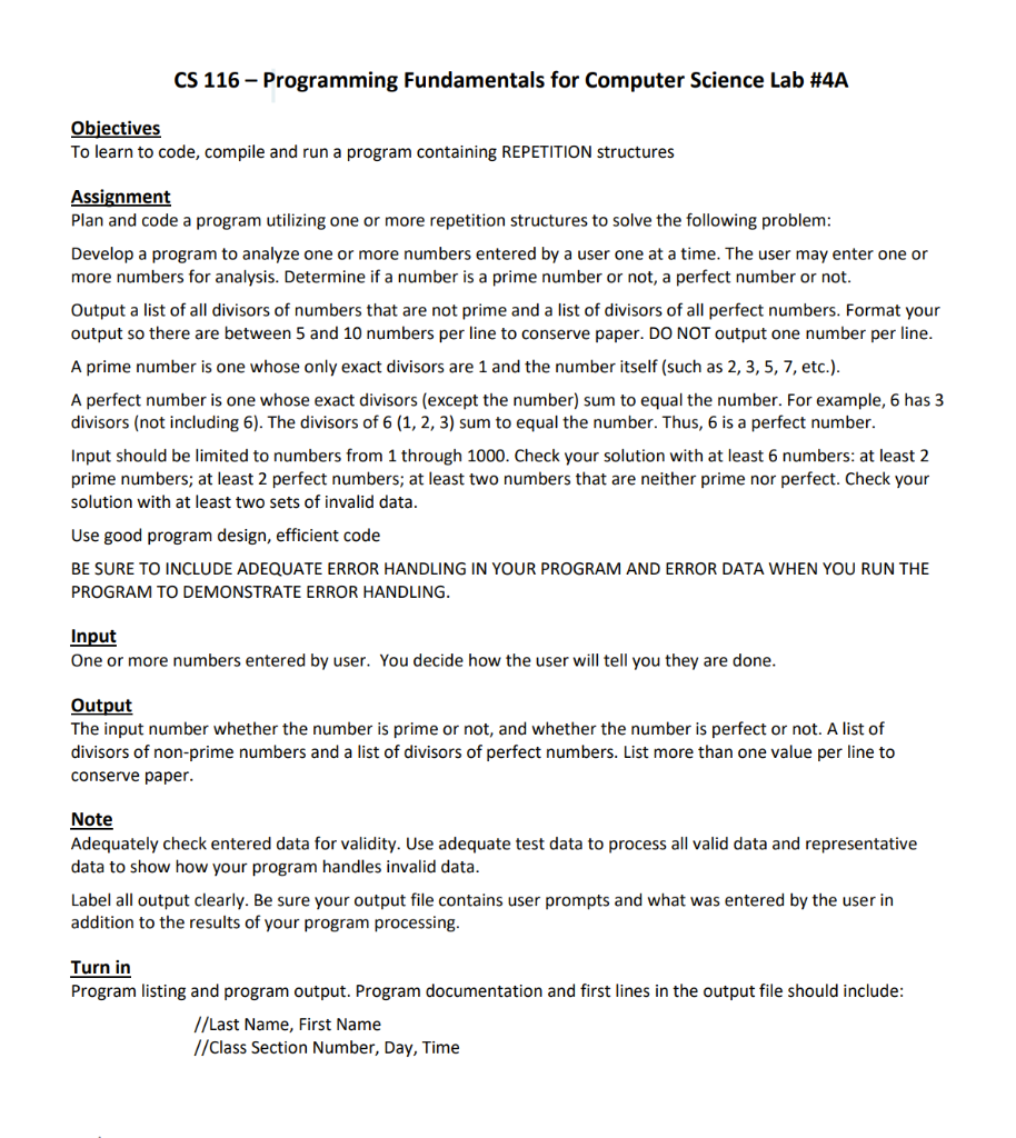 Solved Cs 116 Programming Fundamentals For Computer