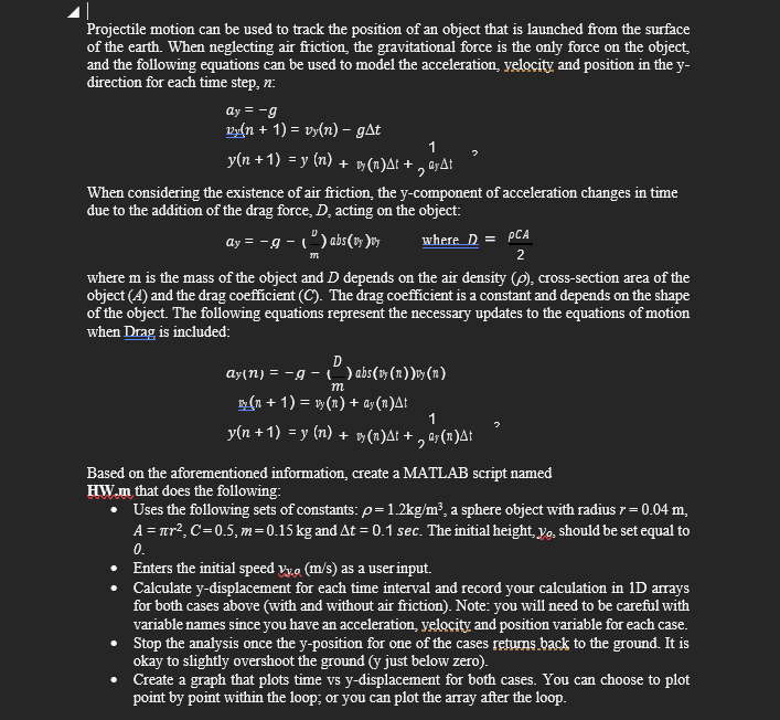 Solved Projectile motion can be used to track the position | Chegg.com