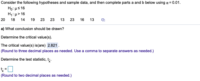 Solved Consider the following hypotheses and sample data, | Chegg.com