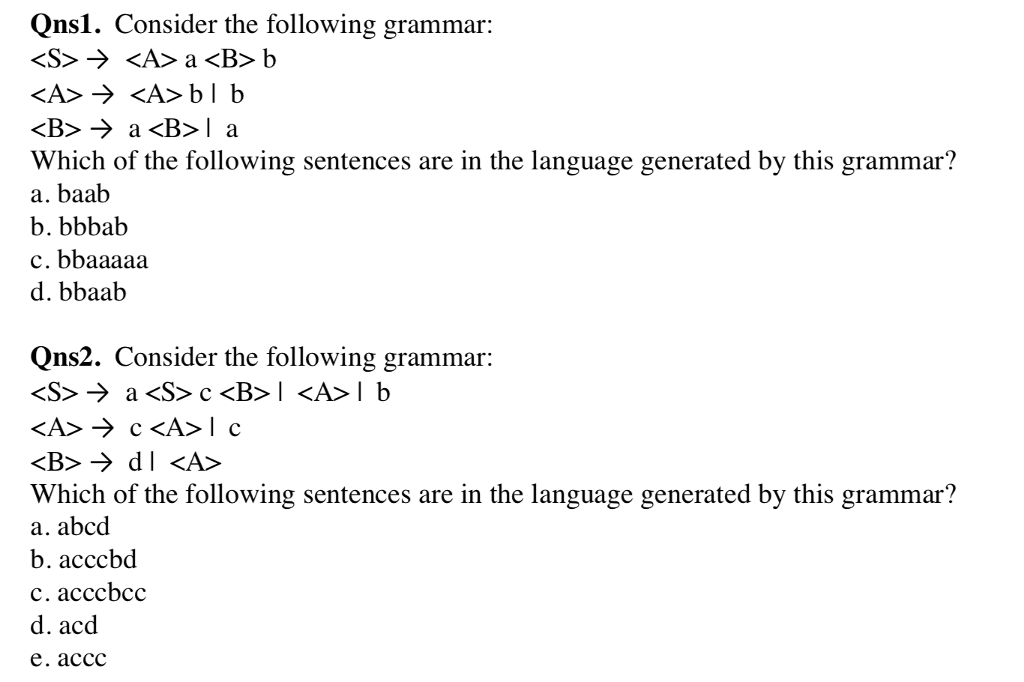 Solved Qnsl. Consider the following grammar: Which of the | Chegg.com
