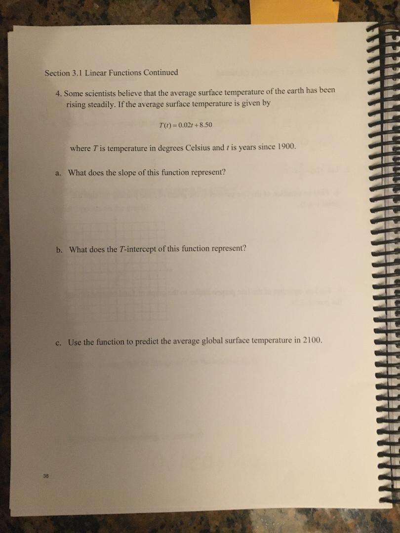 Solved Section 3.1 Linear Functions Continued 4. Some | Chegg.com