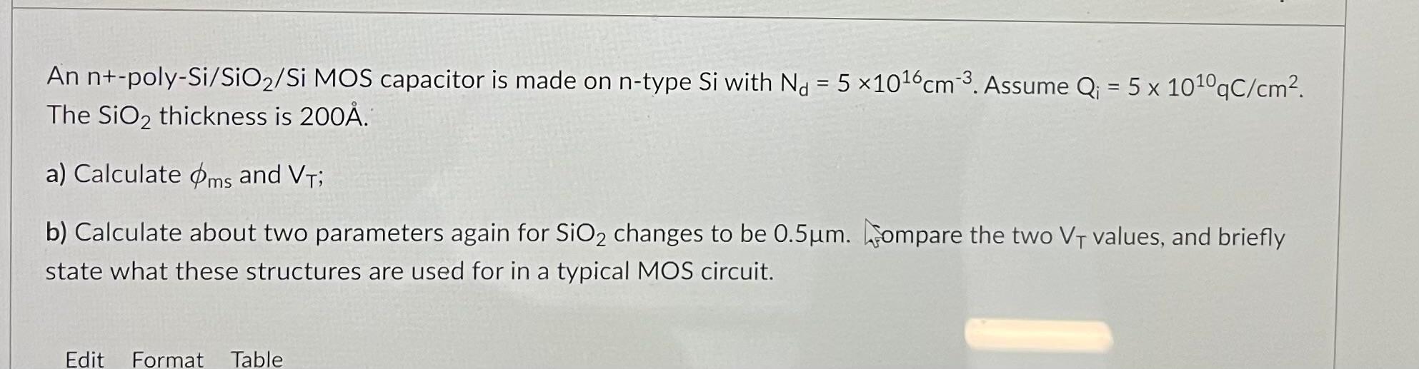 Solved An n+-poly-Si/SiO2/Si MOS capacitor is made on n-type | Chegg.com