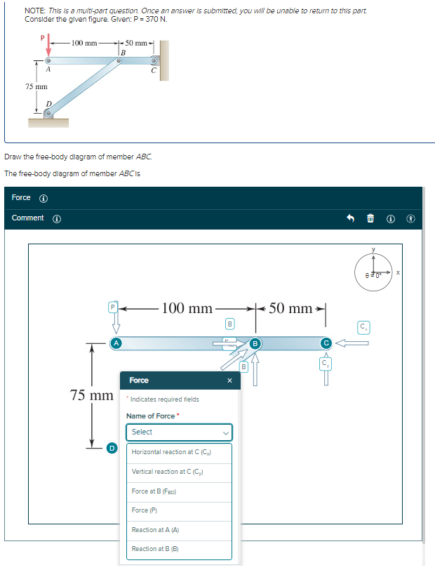 Solved Given: P=370N.Draw the free-body dlagram of member | Chegg.com