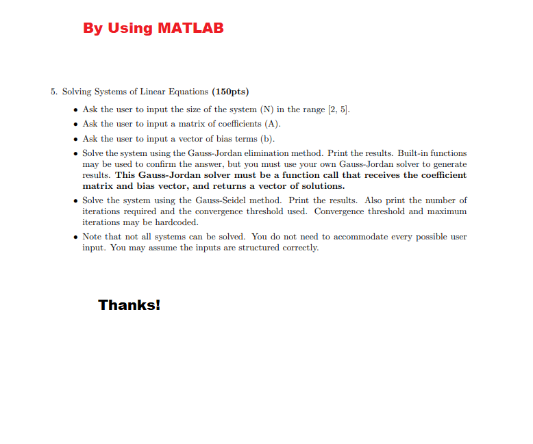 Solved By Using MATLAB 5. Solving Systems of Linear | Chegg.com