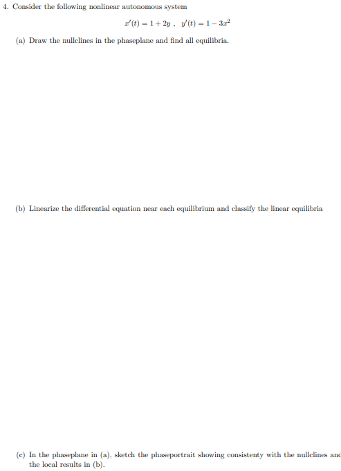 Solved 4. Consider the following nonlinear autonomous system | Chegg.com