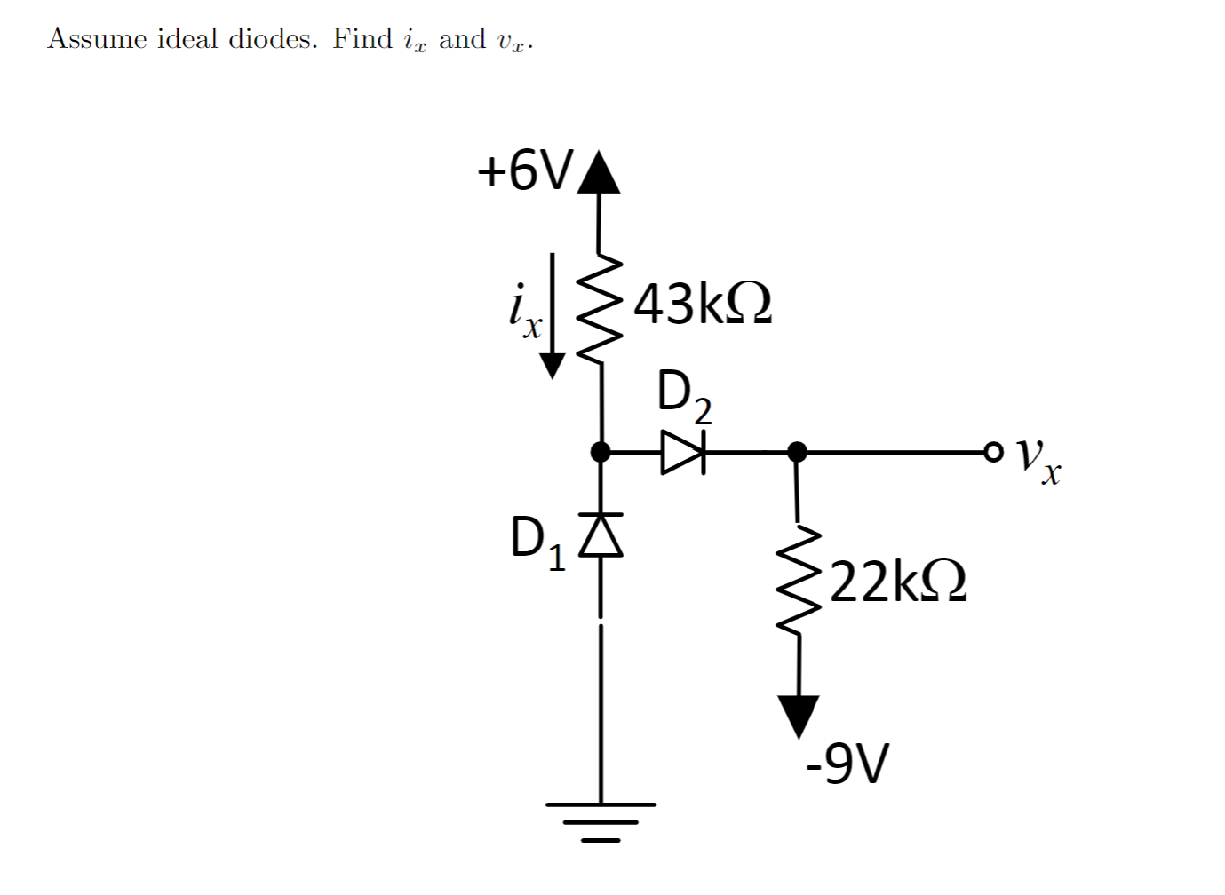 Solved Assume ideal diodes. Find iç and vx: +6VA i34 43k22 | Chegg.com