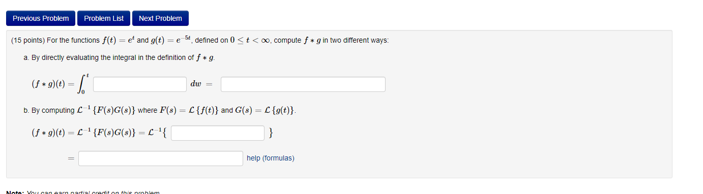 Solved (15 points) For the functions f(t)=et and g(t)=e−5t, | Chegg.com